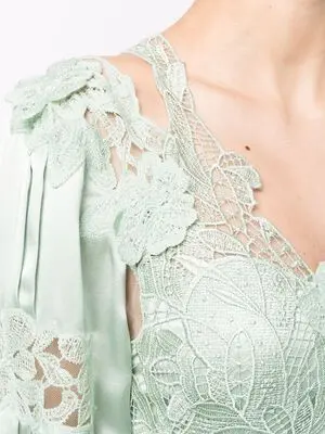 Alberta Ferretti Floral Lace-detail Silk Gown