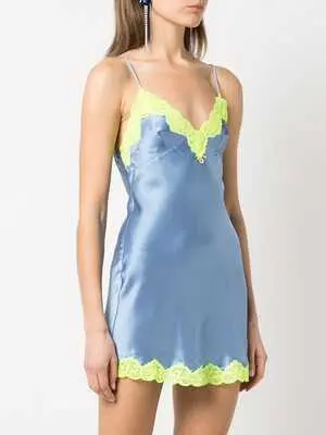 Alexander Wang Lace-Trim Silk Slip Dress In Blue - 55% Off | Editorialist
