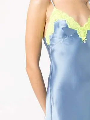 Alexander Wang Lace-Trim Silk Slip Dress In Blue - 55% Off | Editorialist