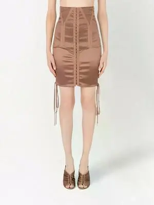 Dolce & Gabbana Lace-up Satin Miniskirt - Brown