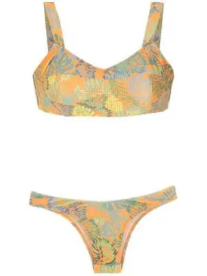AMIR SLAMA Palm Leaf Print Bikini - Orange
