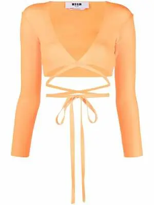 MSGM Wrap Knitted Crop Top - Orange