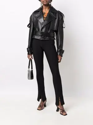 MANOKHI Hana Cropped Biker Jacket - Black