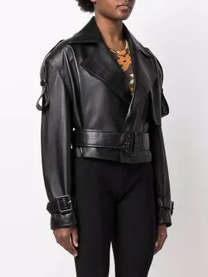 MANOKHI Hana Cropped Biker Jacket - Black