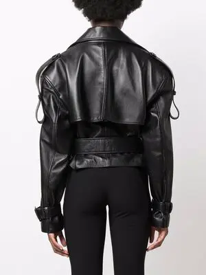 MANOKHI Hana Cropped Biker Jacket - Black