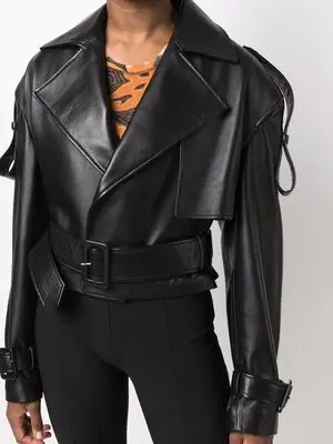 MANOKHI Hana Cropped Biker Jacket - Black