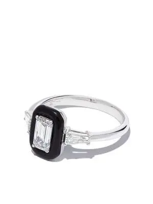 Nikos Koulis 18kt White Gold Diamond And Enamel Ring - Silver
