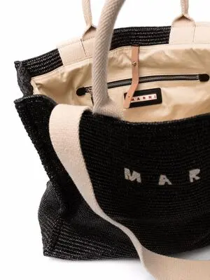 Marni Logo-embroidered Raffia Tote Bag