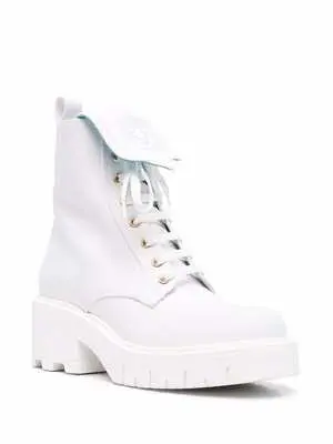 CHIARA FERRAGNI Logo-embossed Lace-up Boots - White