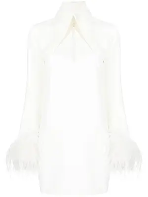 16Arlington Michelle Feather-cuff Minidress - White