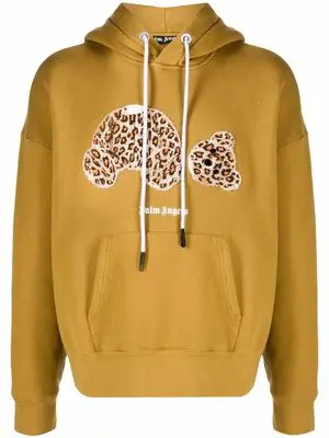 Palm Angels Leopard Bear Drawstring Hoodie - Brown