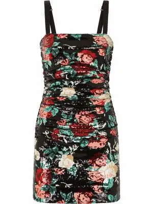 Dolce & Gabbana Sequinned Floral Mini Dress - Black