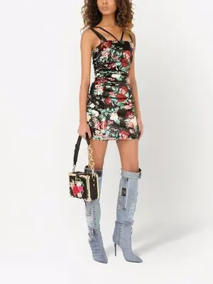Dolce & Gabbana Sequinned Floral Mini Dress - Black