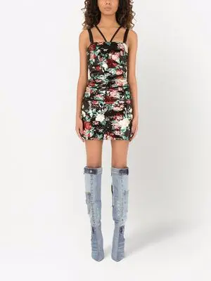 Dolce & Gabbana Sequinned Floral Mini Dress - Black