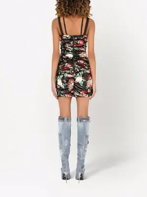 Dolce & Gabbana Sequinned Floral Mini Dress - Black