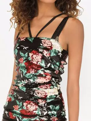 Dolce & Gabbana Sequinned Floral Mini Dress - Black
