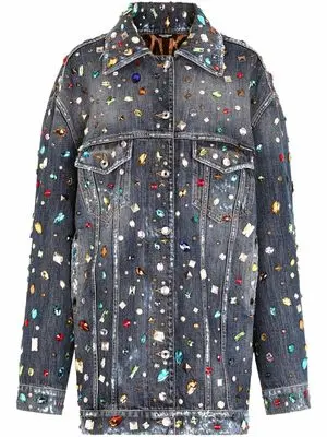Dolce & Gabbana Rhinestone-embellished Denim Jacket - Blue