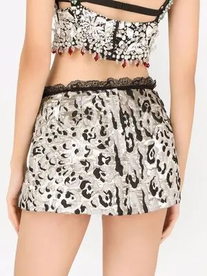 Dolce & Gabbana Metallic Embroidered Leopard Print Skirt