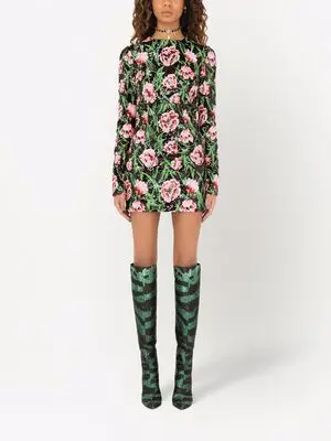 Dolce & Gabbana Sequin-embellished Floral-patterned Mini Dress