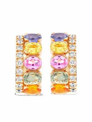 PRAGNELL 18kt Rose Gold Rainbow Sapphire And Diamond Hoop Earrings - Pink