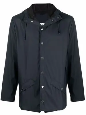 Rains Drawstring-hooded Buttoned Rain Jacket - Blue