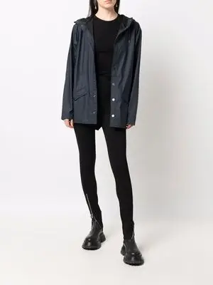 Rains Drawstring-hooded Buttoned Rain Jacket - Blue