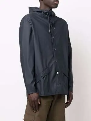 Rains Drawstring-hooded Buttoned Rain Jacket - Blue