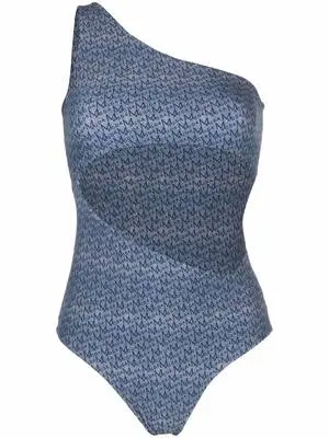 Magda Butrym Monogram-print One-shoulder One-piece Swimsuit - Blue