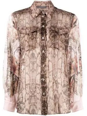 Alberta Ferretti Snake-print Silk Shirt - Brown