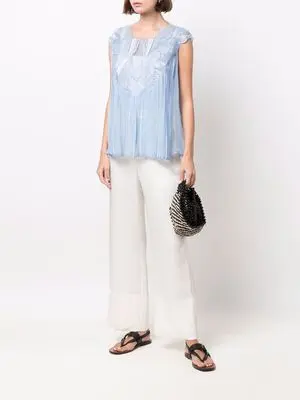 Alberta Ferretti Lace-embellished Silk Top