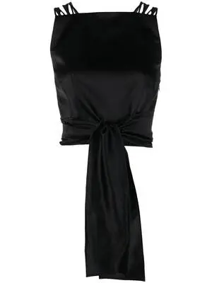 Alberta Ferretti Silk Satin Tie-front Cropped Top - Black