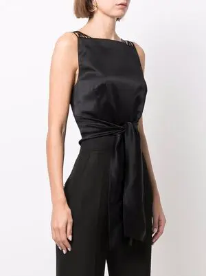 Alberta Ferretti Silk Satin Tie-front Cropped Top