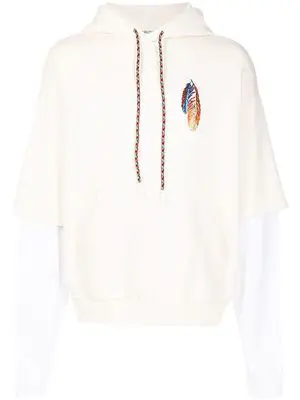 COUNTY OF MILAN Feather Embroidery Layered-sleeve Hoodie