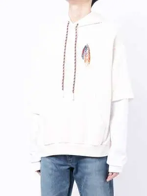 COUNTY OF MILAN Feather Embroidery Layered-sleeve Hoodie