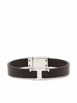 TOD'S Logo-plaque Leather Bracelet - Brown