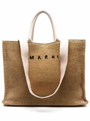 Marni Logo-embroidered Raffia Tote