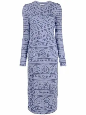 GANNI Zodiac Logo-print Stretch-jersey Dress