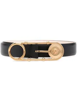 Versace Safety Pin Leather Belt - Black