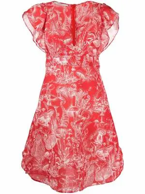 Stella McCartney Mushroom Print Sweetheart Neck Dress - Red