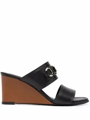 FERRAGAMO Horsebit Detail Open Toe Sandals - Black
