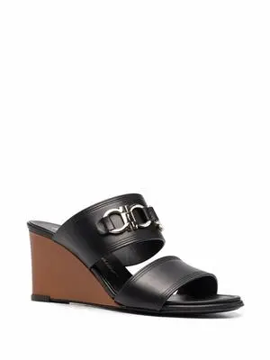 FERRAGAMO Horsebit Detail Open Toe Sandals - Black