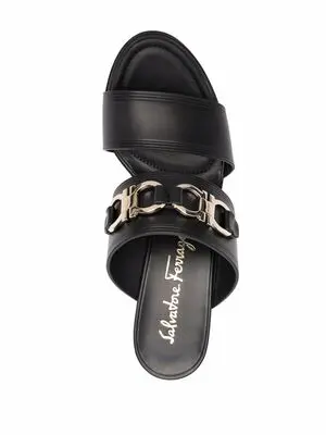 FERRAGAMO Horsebit Detail Open Toe Sandals - Black
