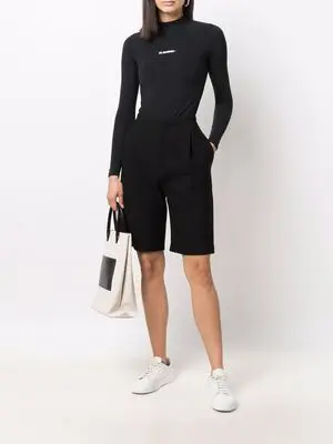 JIL SANDER Long Sleeve Logo Print Mock Neck Top