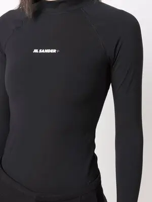 JIL SANDER Long Sleeve Logo Print Mock Neck Top