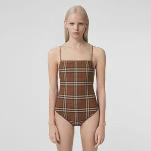 Burberry Burberry Check Print Scoop Back One-Piece Swimsuit Dark Birch Brown