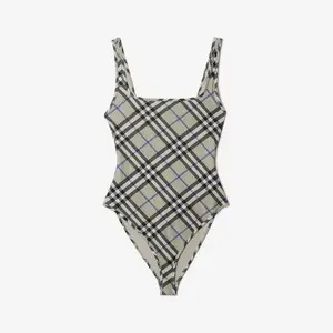 Burberry Burberry Check Print Scoop Back One-Piece Swimsuit Lichen