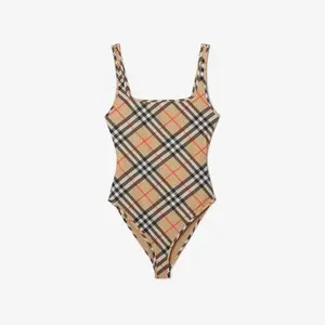 Burberry Check Print One-piece Swimsuit - Sand