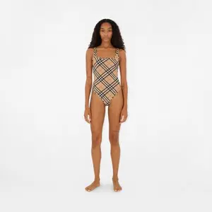 Burberry Check Print One-piece Swimsuit - Sand