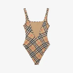 Burberry Check Print One-piece Swimsuit - Sand