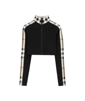 Burberry Cropped Check Trim Zip Top - Black